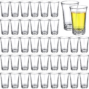 Zubebe 150 Pcs 1.2oz Shot Glass Bulk Set with Thickened Base Acrylic Clear Shot Glasses Plastic Round Small Shot Glasses Bulk for Party
