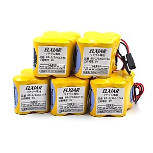 elxjar (5-Pack) BR-2/3AGCT4A 6V 4400mAh Lithium Battery Replacement for Panasonic FANUC A98L-0031-0025, CUSTOM-107, SHS749, ALIT0138, LIT0138, Ge Fanuc 18T Series CNC and PLC Controllers