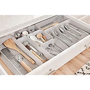 Spectrum Diversified Hexa Drawer Organizer Tray Modern Kitchen Cutlery, Utensil, Silverware Holder Caddy, 6 Dividers Cabinet Storage, 13 x 16, Stone Gray