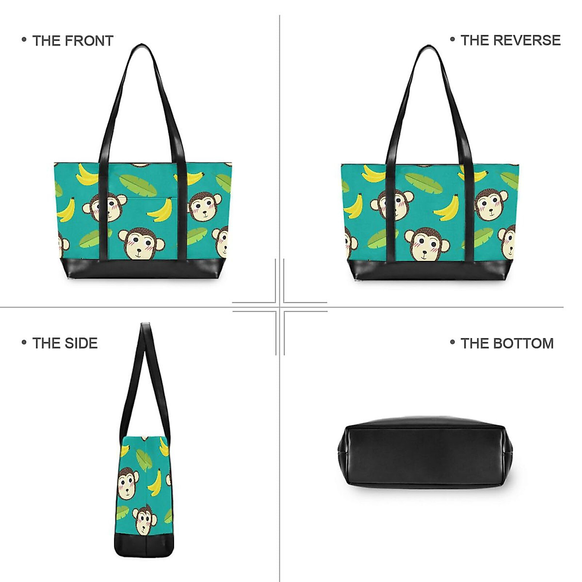 Monkey Laptop Tote Bag for Women Work Travel Bag Canvas Teacher Tote Bags Handbags Purse with Zipper