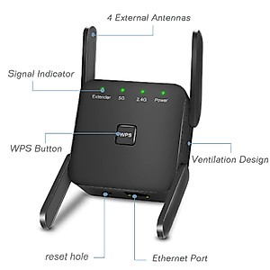 2023 Newest WiFi Extender, 1200Mbps WiFi Repeater, Mini WiFi Booster, Dual Band Internet Booster with Ethernet Port, WPS Button Quick Setup, Home Wireless Signal Booster Covers up to 3000Sq.ft