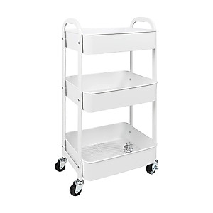 MAX Houser 3-Tier Rolling Utility Cart with Caster Wheels,Easy Assembly, for Kitchen, Bathroom (White)