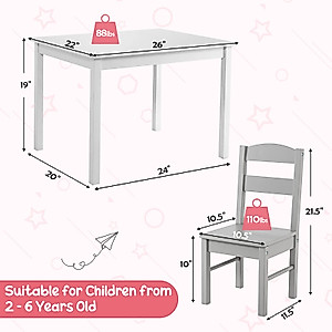 HONEY JOY Kids Table and Chair Set, Wooden Toddler Table and 4 Chairs for Arts & Crafts, Snack Time, 5-Piece Children Furniture Set for Daycare, Kindergarten, Playroom, Gift for Boys Girls (Gray)