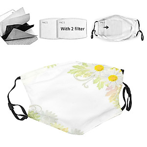 SARNFANS Flower Reusable Adults Washable Face Mask Gifts,Floral Daisies Leaves with Sun,Black Adults Face Masks 3D Cover for Outdoor Sport,White and Yellow