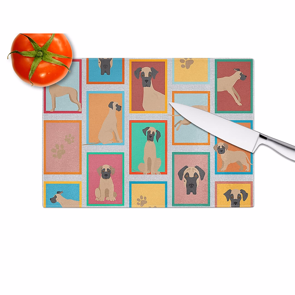 Caroline's Treasures MLM1157LCB Lots of Fawn Great Dane Glass Cutting Board Large Decorative Tempered Glass Kitchen Cutting and Serving Board Large Size Chopping Board