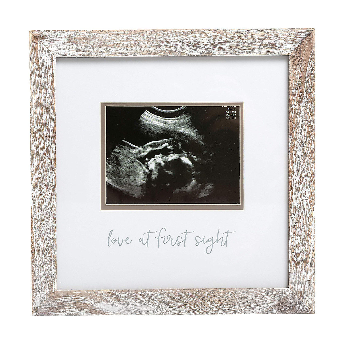 Pearhead Love at First Sight Rustic Sonogram Photo Frame, Baby Keepsake Picture Frame, Gender-Neutral Nursery Décor, Ultrasound Or Sonogram Photo, 4" x 3" Photo Insert, Farmhouse Rustic