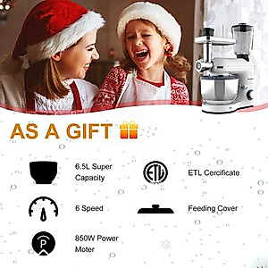 Nurxiovo Kitchen Stand Mixer, Multifunctional 3 in 1 Food Mixer Tilt-Head 850W Dough Machine with 6-1/2 Qt Stainless Steel Bowl, Hook, Whisk, Beater, Meat Blender and Juicer, White