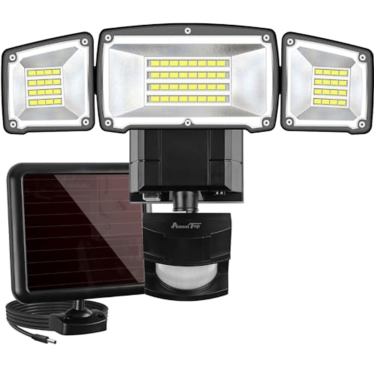 AmeriTop Solar Lights Outdoor, 2 Pack 189 High Brightness LED Cordless Solar Motion Sensor Lights; 4 Heads, 270°Wide Angle Illumination, IP65 Waterproof, Security Flood Light(Daylight)