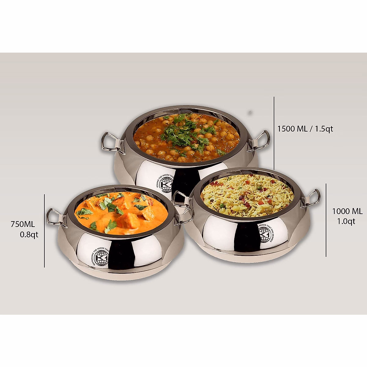 King International Stainless Steel Casserole Dish with Lid Set of 3, Eena Meena Deeka Ultra Set Insulated Casserole, Hot Pot, Chapati Box, Chapati Container, 0.8 qt, 1 qt, 1.5 qt
