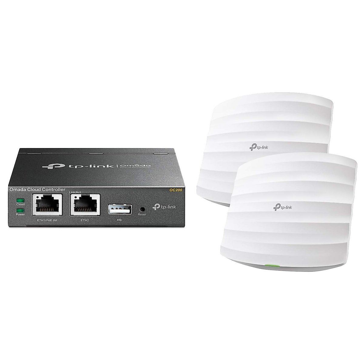 TP-Link OC200 Omada Cloud Controller - Supports 802.3AF/At with EAP225 V3 Wireless Gigabit Ceiling Mount Access Point, Supports PoE and Passive PoE(Injector Included)