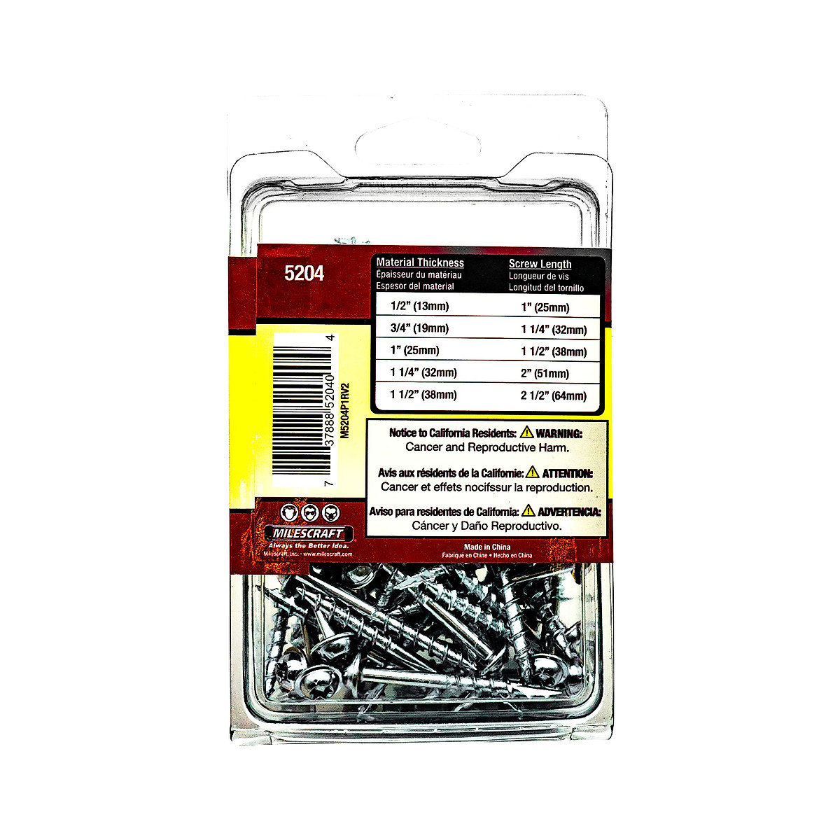Milescraft 5204 Wood Pocket Hole Screws - #7 x 1-1/2" Washer Head with Coarse Thread (100pc.), Torx Drive Self-Tapping, for Indoor Use