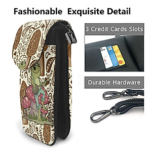 Aesthetic Frog Playing Banjo on Mushroom Cute Crossbody Cell Phone Purse Women PU Crossbody bag Small crossbody Black