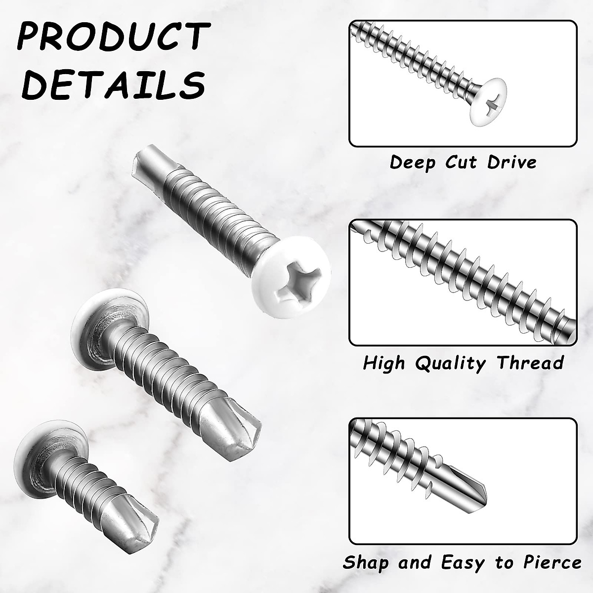 120 Pcs #8 White Pan Head Screw White Sheet Metal Screws Self Tapping Screws for Metal Quad Drive Self Tapping Drill Screws Cargo RV Exterior Fasteners, Enclosed Trailer Repair Screws,3 Sizes