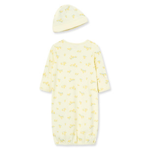 Little Me Unisex Baby 2-Piece Nightgown and Cap Set, Pear Sorbet Duckies, 0-3 Months