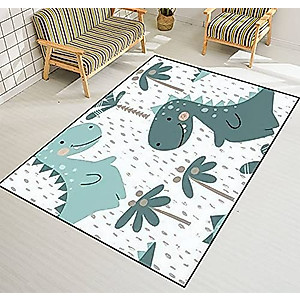 Area Rug Non-Slip Floor Mat Dinosaur Baby boy Seamless Pattern Sweet Dino with Palm Scandinavian Indoor Outdoor Living Room Kids Room Bedroom Carpet Runner Rug Home Decor Doormat Yoga Mat Patio Mat