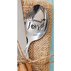 Spread Joy | Spoon Christmas Gift for Mother Father | Christmas Stocking Stuffer | Christmas Gift for Grandparents Son Daughter | Holiday Gift for Parents - 7 Inch Stainless Steel Spoon