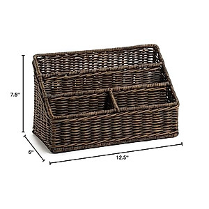 The Basket Lady Large Wicker Organizer Basket, 12.5 in W x 6 in D x 7.5 in H, Antique Walnut Brown