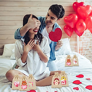 CCINEE 36PCS Valentine's Day Burlap Bags, 4"x6" Heart Love Shaped Drawstring Gift Bags Candy Pouches Linen Pockets for Valentine's Day Wedding Birthdays Party Favor Gift Bags