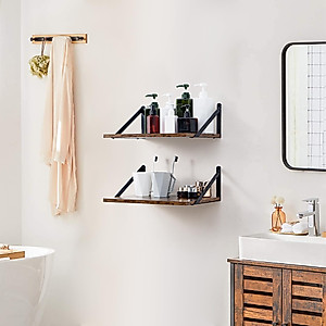 Deep Floating Shelves, 16W x 12D Rustic Wood Floating Shelves Set of 2, 12 Inch Deep Large Floating Shelves for Wall Decor, Hanging Shelves for Farmhouse Kitchen Bathroom Bedroom - Rustic Brown