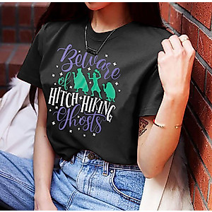 Beware of Hitch Hiking Ghost Shirt Women Funny Halloween Shirt Haunted Shirt Ghost T-Shirt Short Sleeve Shirt Gray