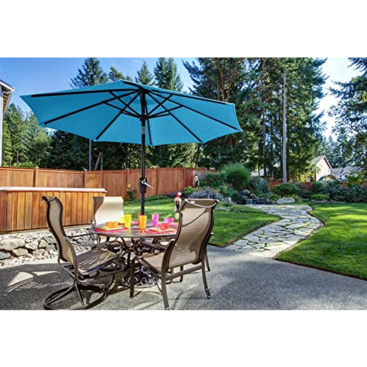 ABCCANOPY 9FT Patio Umbrella - Outdoor Waterproof Table Umbrella with Push Button Tilt and Crank, 8 Ribs UV Protection Pool Umbrella for Garden, Lawn, Deck & Backyard (Turquoise)