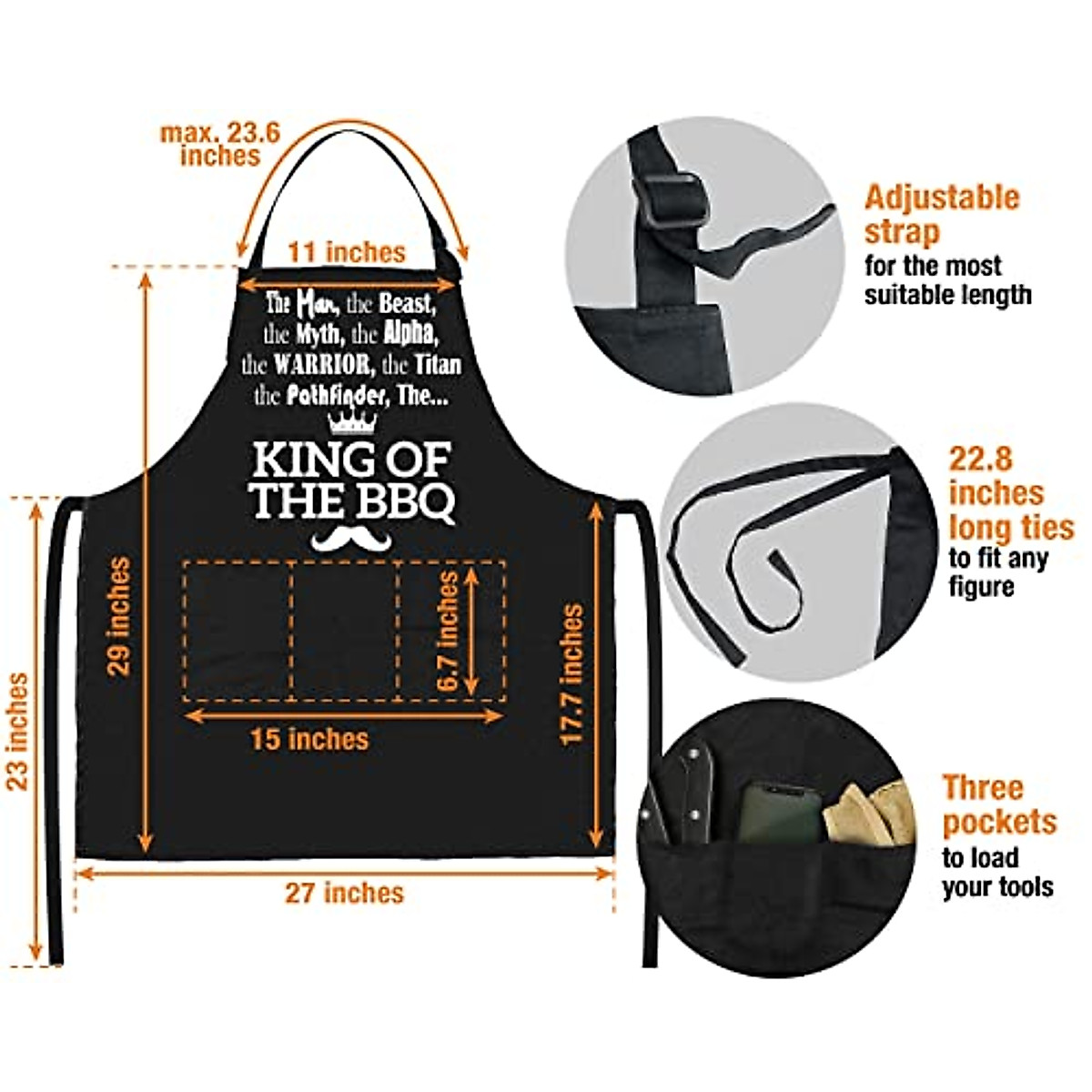 Fun BBQ Gifts for Men : 4Pcs Set Grilling Accessories. Heavy Duty Stainless Steel Utensil Set + Funny Apron. Best Grilling Gifts for Men or Gifts for Men who Have Everything.