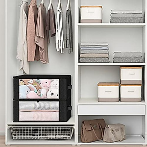 HomeHacks Storage 4-Pack Clothes Organizer Storage Bags Foldable Storage Box with Large Clear Window Sturdy Handles for Closet, Dorm, Pillows, Bedding, Clothes, Stuffed Toys, Blankets, 35L, Black