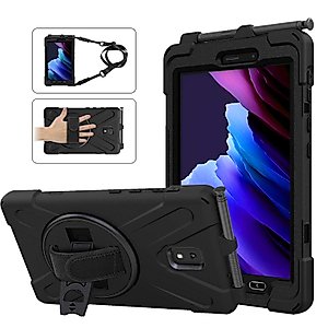 Rantice Samsung Galaxy Tab Active3/Active5 8.0 Case, with 360 Stand, Handle Hand Strap & Shoulder Strap for Samsung Galaxy Tab Active5 8" 2024, Active3 8" 2020 SM-X300/X307/T570/T577 (Black)