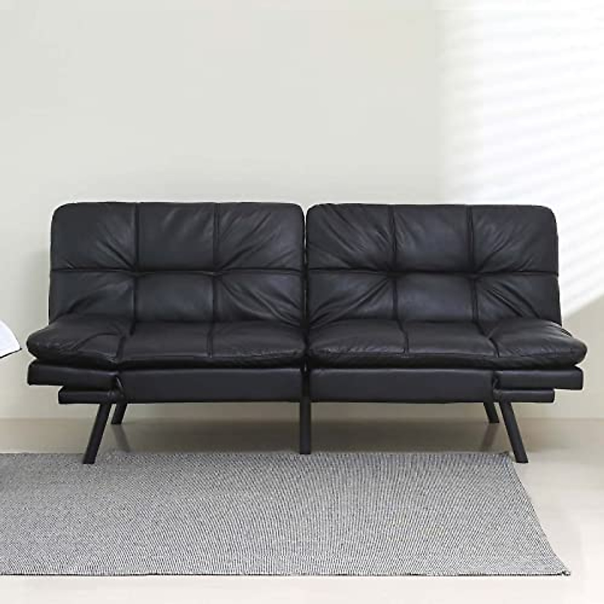 TMEOSK 71" PU Convertible Futon Sofa Bed, Modern Folding Lounge Couch Loveseat Sleeper Sofa, Upholstered Couch with Adjustable Back for Living Room Bedroom Apartment (Black + PU)