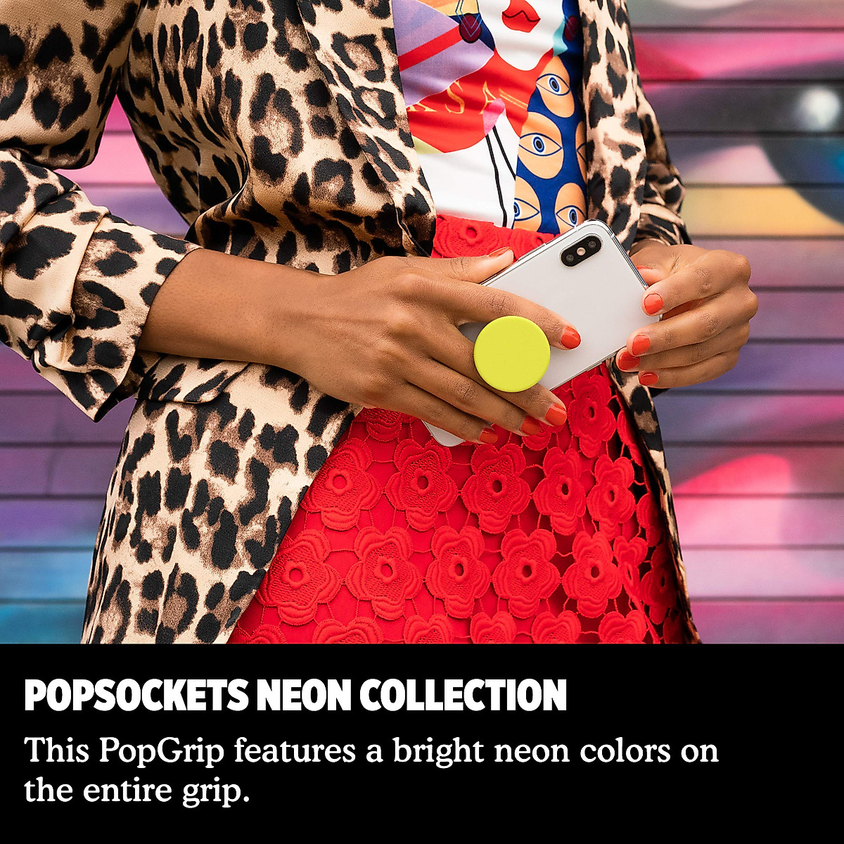 ​​​​PopSockets Phone Grip with Expanding Kickstand, Solid PopGrip - Neon Yellow