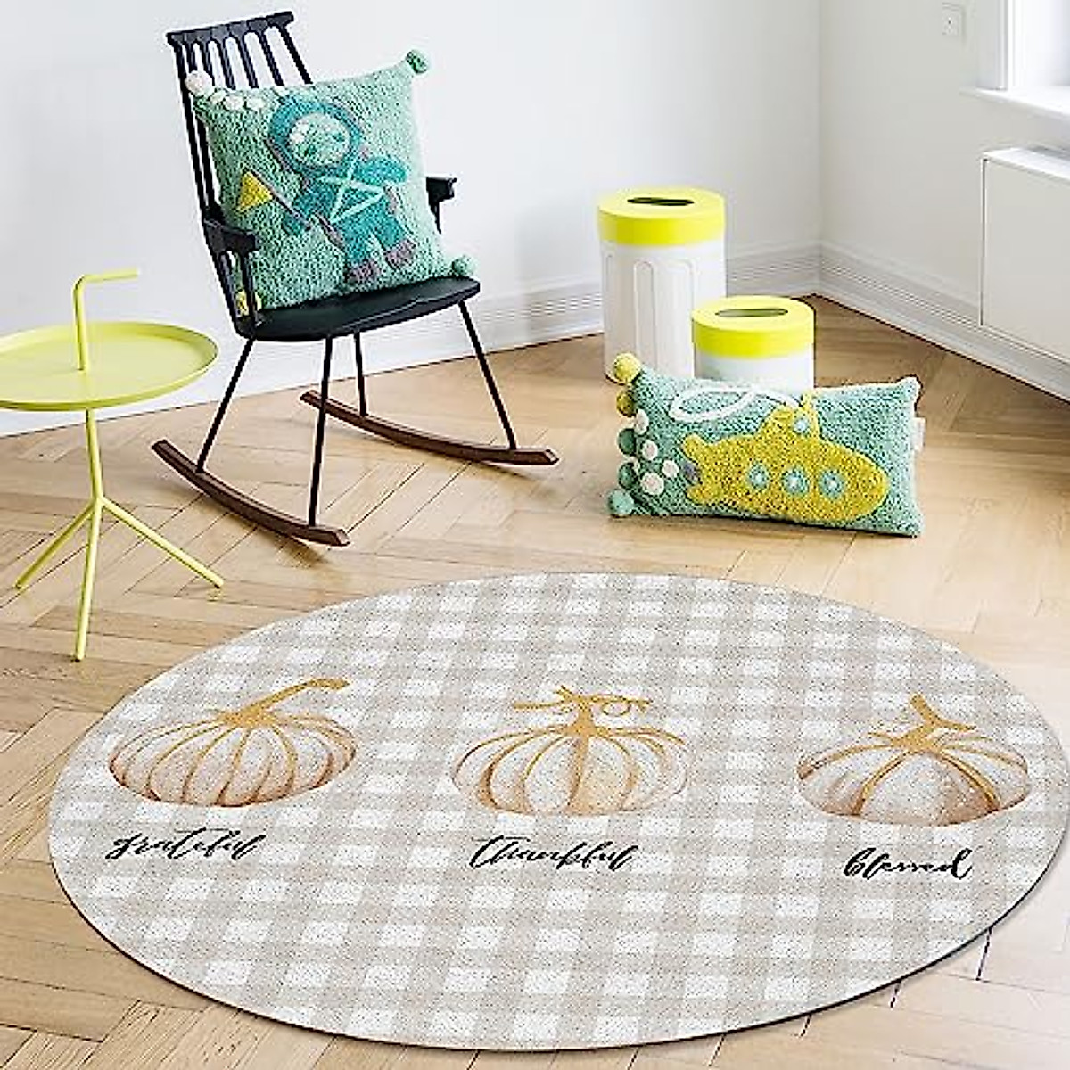 Bufflao Plaid Pumpkins Large Area Rugs Carpet 6 Feet for Bedroom Living Room,Accent Throw Kitchen Hallway Bathroom Runner Rug Low Pile Entryway Door Floor Mat,Thanksgiving Harvest Festival Fall