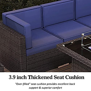 LayinSun 8 Pieces Outdoor Patio Furniture Set with 44" Fire Pit Table Brown Rattan Sectional Sofa Conversation Sets