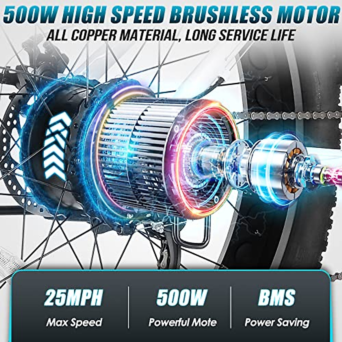 Vivi Electric Bike 26" x 4.0 Fat Tire Electric Bicycle, 48V 500W 13Ah Electric Mountain Bike, 25MPH Ebikes for Adults with Removable Lithium-Ion Battery, Professional 7 Speed