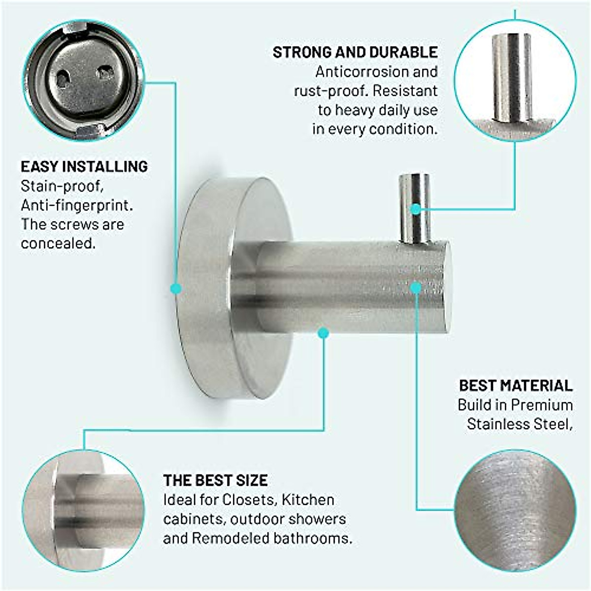 C&G BATHROOM SOLUTIONS Brushed Nickel Towel Hooks for Bathroom Wall Mounted - Stylish and Durable Modern Hand Towel Hooks for Bathrooms - Rust-Proof Towel Hooks for Shower - Bathroom Towel Hooks