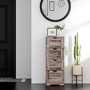 Gecheer Free-Standing Cabinet Wooden Floor Storage Organizer Tall Storage for Bathroom, Living Room with 4 Drawers and 1 Adjustable Shelf