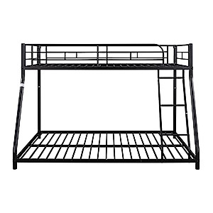 GNIXUU Bunk Beds Twin Over Full Size, Heavy Duty Metal Low Bunkbeds Frame with Safety Rail and Ladder for Dormitory Bedroom Boys Girls Adults, Space Saving, Easy Assembly