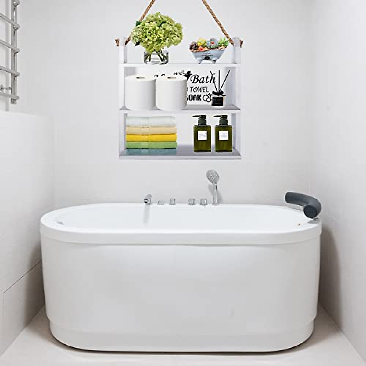 Bathroom Shelves Over Toilet, 3 Tier Toilet Top Organizer Wall Wooden Hanging Shelf for Bathroom Organizer Toilet Paper Holder Storage, Bottles Organizer, Restroom Organiser Rack (Seat&Bath)