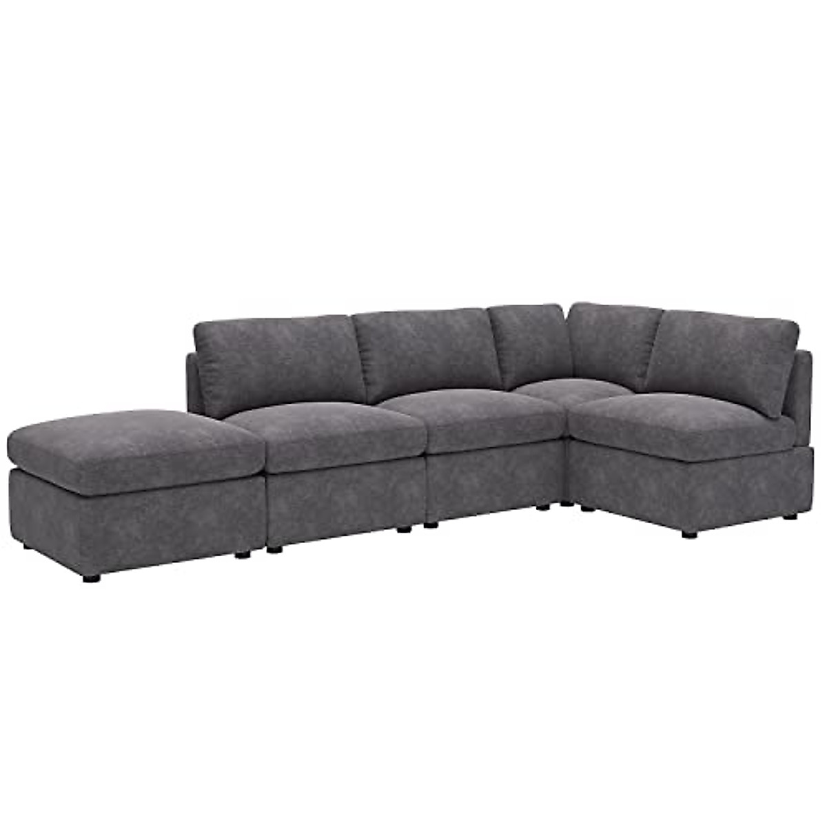 FDW L Shaped Couch Convertible 4-Seat Sofa with Ottoman for Living Room Bedroom Office, Dark Gray