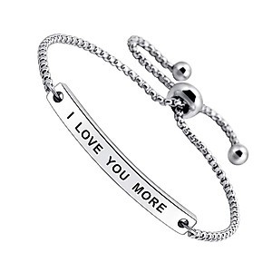SOUSYOKYOSAM I Love You More Hand Stamped Bracelet Jewelry Gifts for Her Girlfriend Wife Classic Lettering