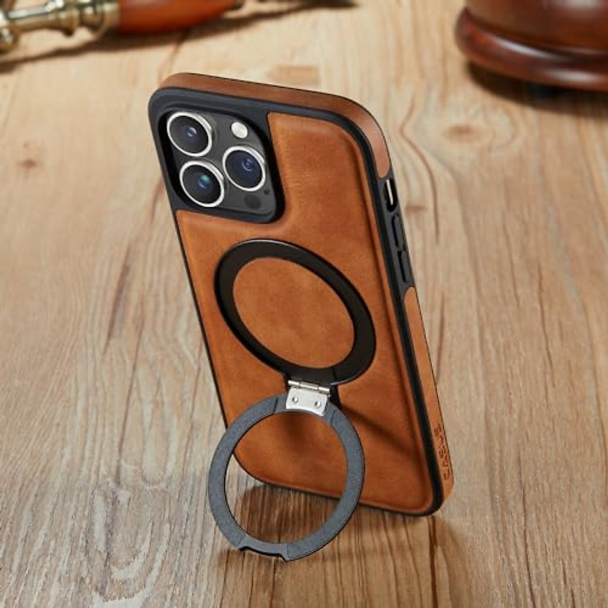 Casus Designed for iPhone 15 Pro Max Case Compatible with MagSafe Kickstand Vegan Leather Slim Classic Luxury Elegant Thin Protective Cover (2023) 6.7" (Brown)
