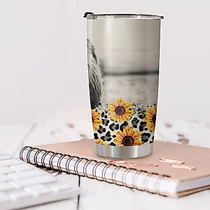 CHICKOR Bull Skull Tumbler Sunflower Leopard 20 Oz With Lid, Sunflower Cow Cups Tumbler, Sunflower Coffee Mugs, Cow Themed Gifts For Women, Double Wall Insulated Stainless Steel Travel Mug…