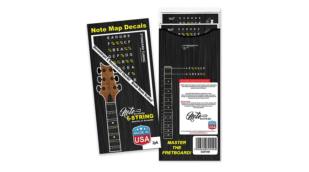 Guitar Note Map Decals for Learning & Practicing Notes, Chords, Scales