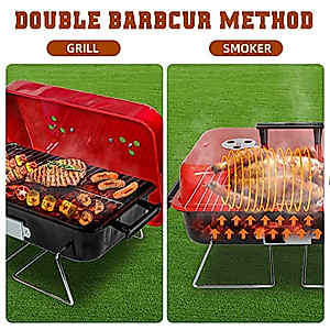 GEERTOP Portable Charcoal Grill with Lid Folding Barbecue Grill for Outdoor Camping Cooking Small Table Top BBQ Grill for Picnic Patio Backyard