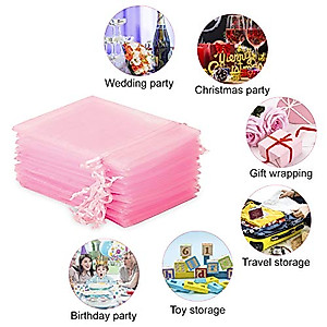 WenTao 100PCS Organza Gift Bags, 4x4.72 Pink Wedding Party Favor Bags with Drawstring, Premium Candy Jewelry Pouch Wrap Sachet Bags…