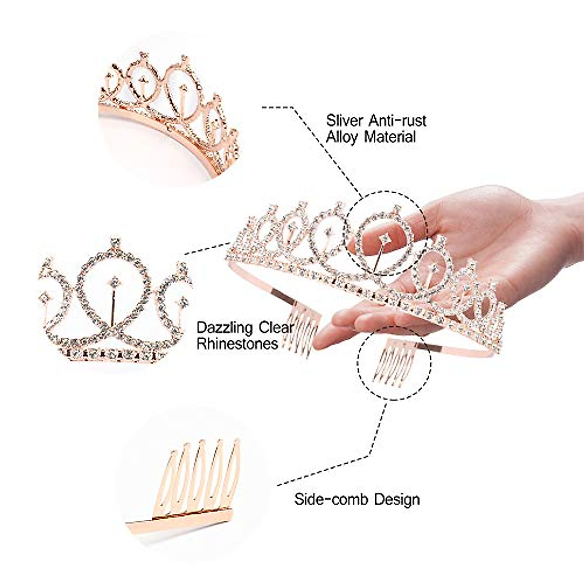 CIEHER Crowns for Women,Birthday Girl Sash & Rhinestone Tiara Kit,Birthday Girl Crown,Birthday Crowns for Women, Birthday Tiara for Girls,Rose Gold Tiara,Crown Royal Gifts