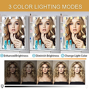 Vanity Set Dressing Table with Makeup Mirror & 10 Light Bulbs, White Vanity Table with Drawers & Cushioned Stool for Bedroom Modern (H3056)