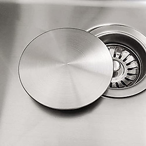 GZILA Kitchen Sink Stopper, Flat Decor Cover 304 Stainless Steel Sink Drain Stopper, Fits 3.5" Standard Strainer Brushed Nickel