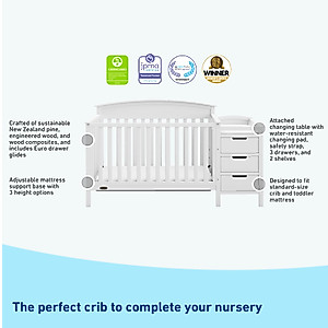 Graco Benton 5-in-1 Convertible Crib and Changer (White) – Crib and Changing -Table Combo, Includes Water-Resistant Changing Pad, 3 Drawers, Converts to Toddler Bed, Daybed and Full-Size Bed