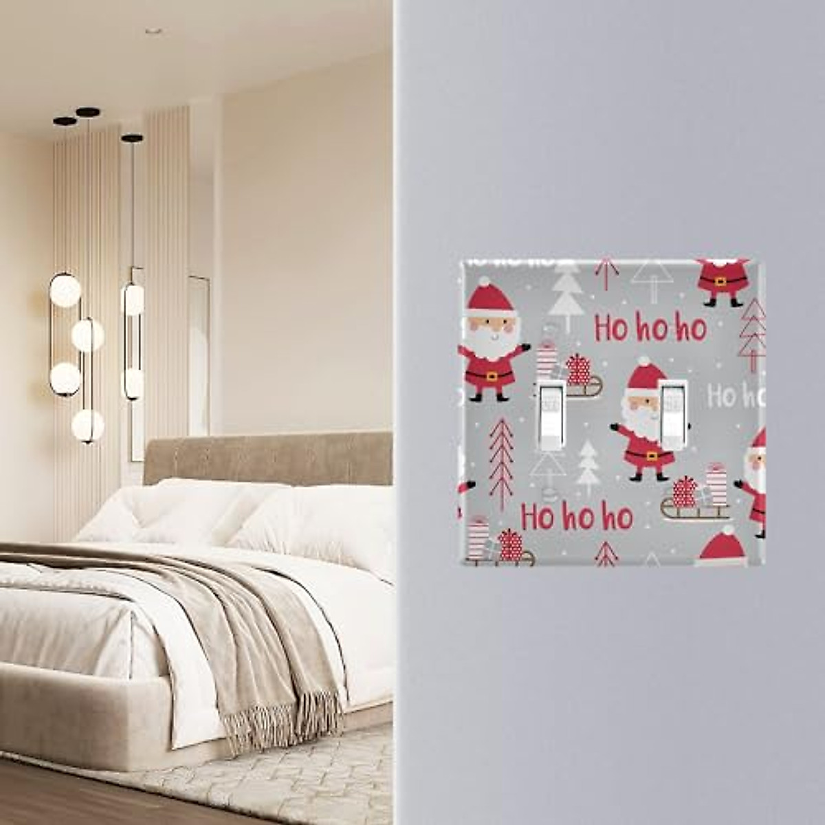 FJDENG Christmas Santa Claus Light Switch Cover,PC Decorative Double Toggle Switch Plate Covers Standard Size 1 Gang,4.56 x4.48 Inch