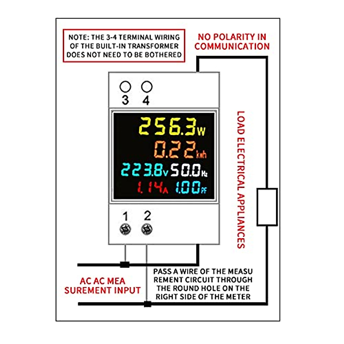 Digital Single Phase Energy Meter Tester Electricity Usage Monitor AC 110V 40V~300V 100A Ampermeter Power Voltmeter Ammeter Voltage Amps Watt Kwh Frequency Power Factor Meter Multimeter (Built-in CT)